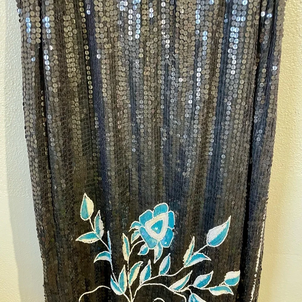 Vintage | Dresses | Handwoven Silk Sequin Floral Maxi Dress Large ...